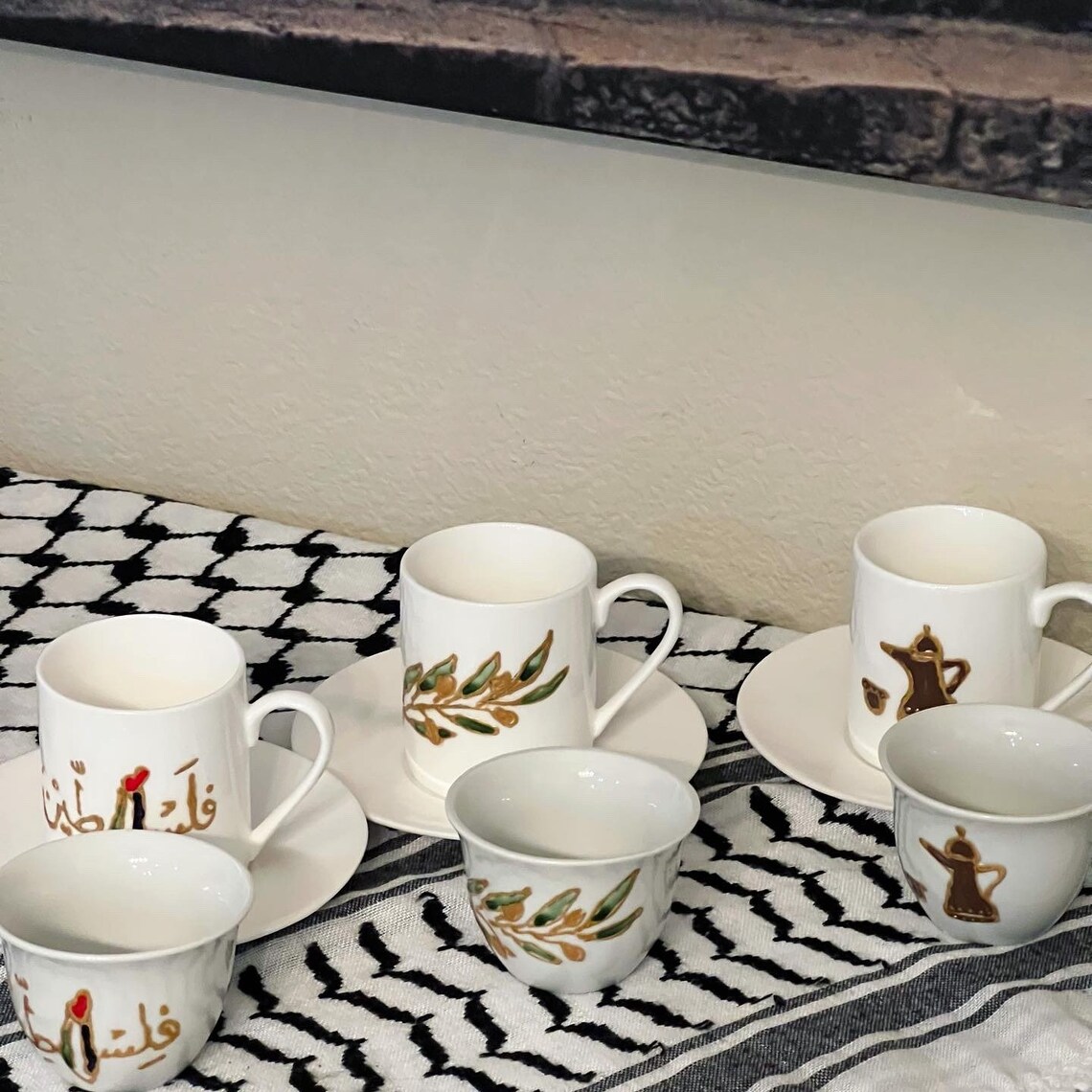 Palestine Coffee Cups Set | Set of 6 Cups | Hand-painted ARABIC or ...