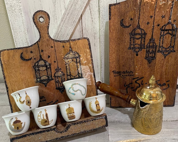 Ramadan | Arabic Coffee Cups Set | Set of 6 Cups | Hand-painted ARABIC ...
