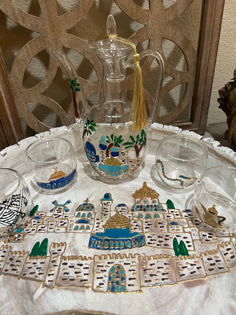 Palestine Arabic Coffee Cups Set of 4 and Coffee Pot Hand-painted With ...