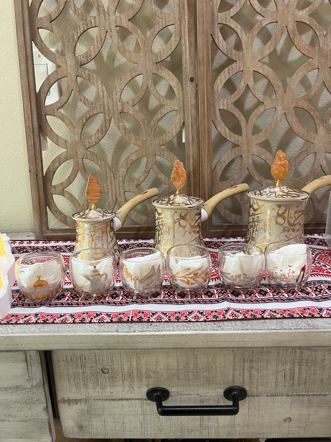 Arabic Calligraphy Coffee Set | Set of 6 Cups and Coffe Pot | Hand ...