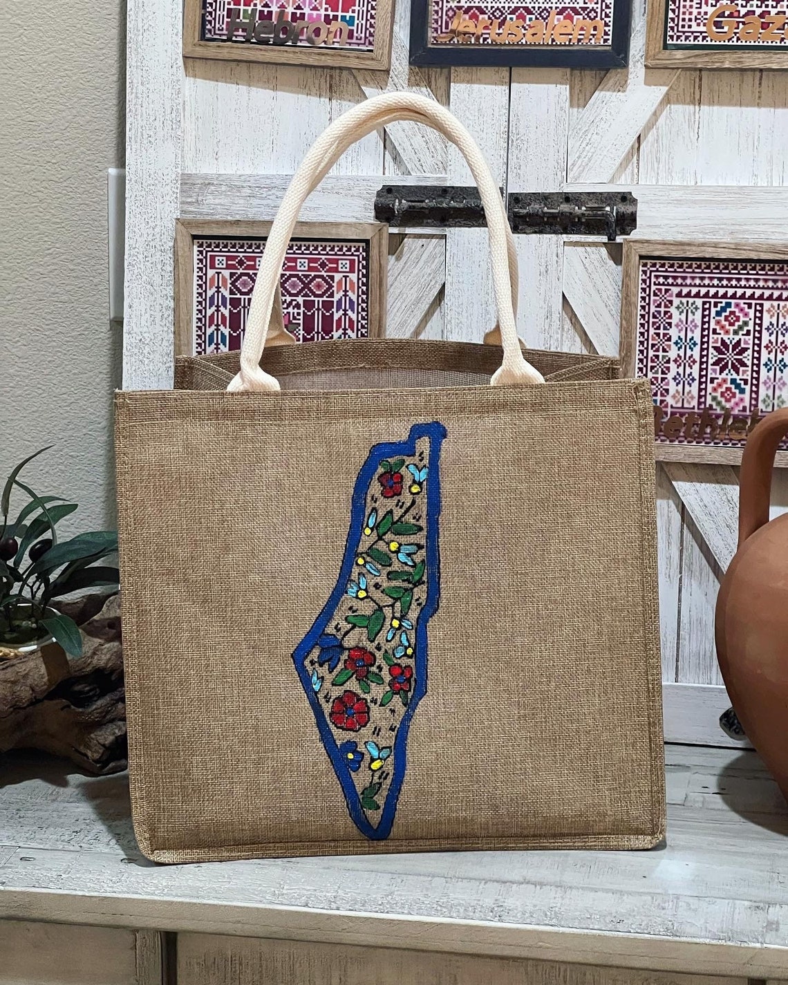 Palestine Map Hand Painted Tote Bag | Palestine - Etsy