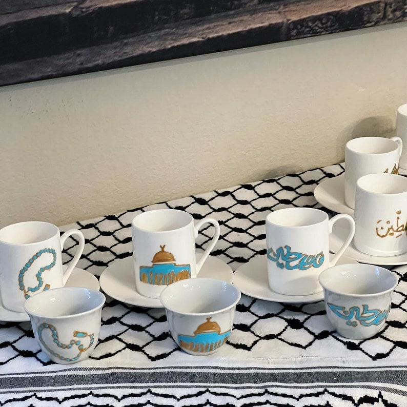Palestine Coffee Cups Set | Set of 6 Cups | Hand-painted ARABIC or ...