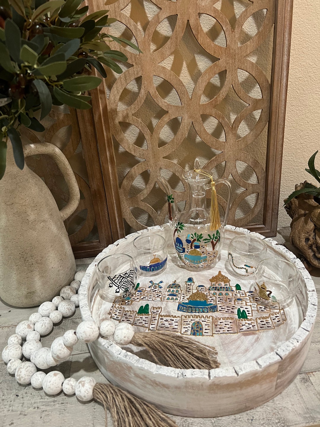 Palestine Arabic Coffee Cups Set of 4 and Coffee Pot Hand-painted With ...