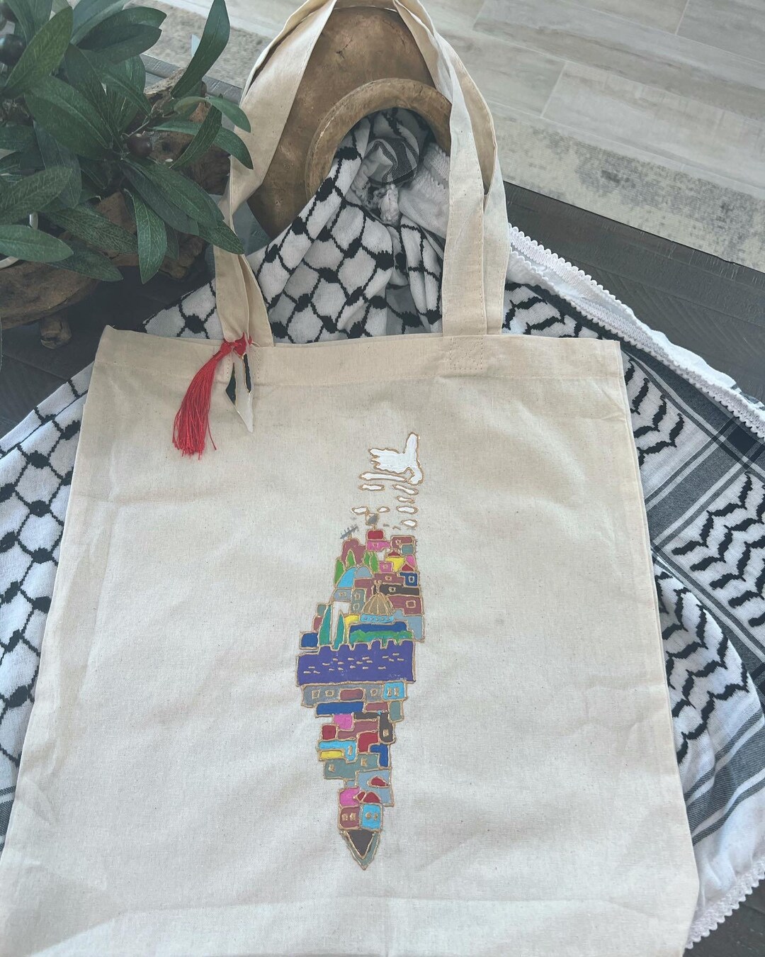 Palestine Map Hand Painted on Tote Bag Palestine Map With Option With ...