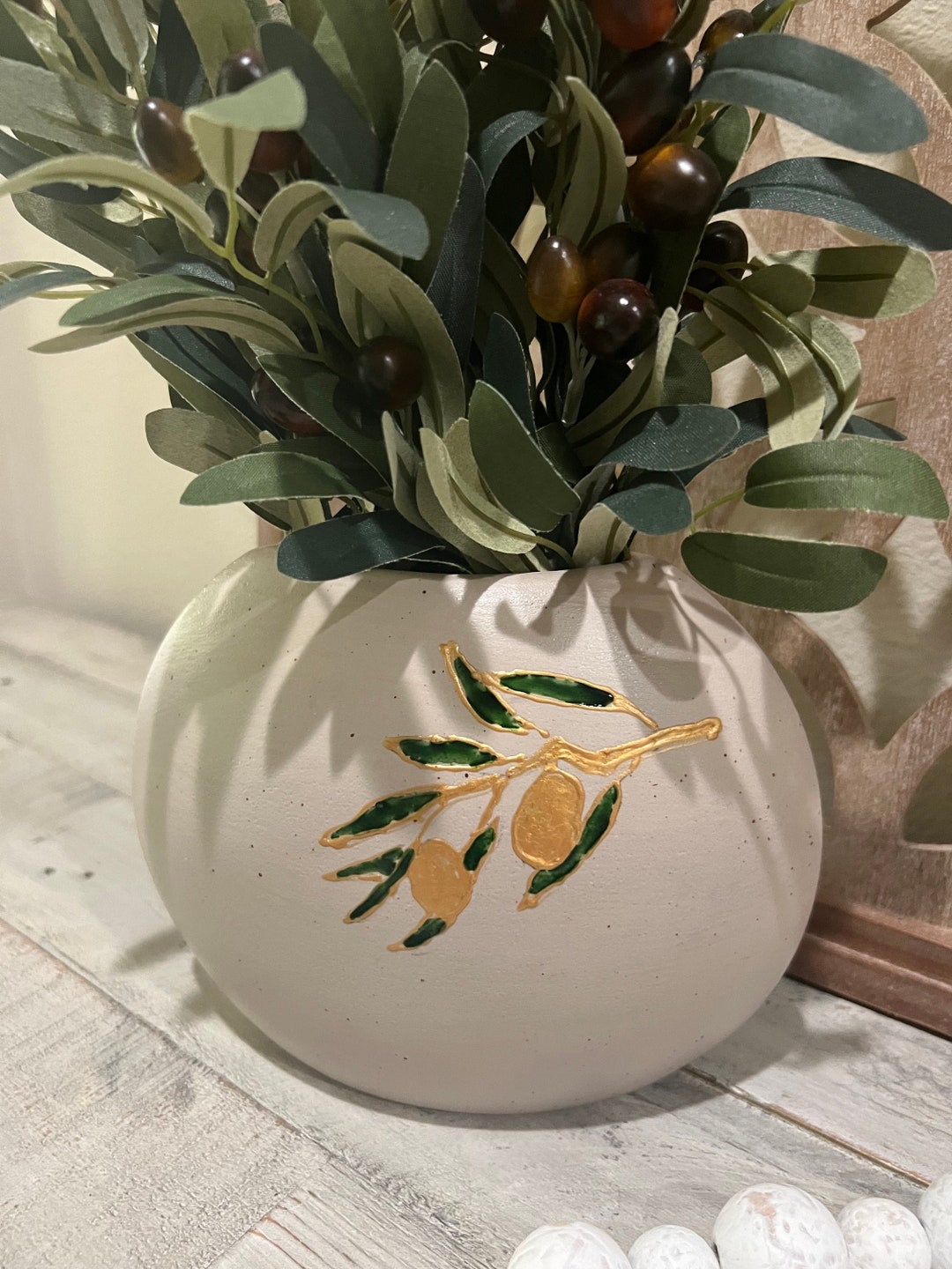 Palestine Vase Hand Painted With Olive Vines Palestinian Decoration Art ...