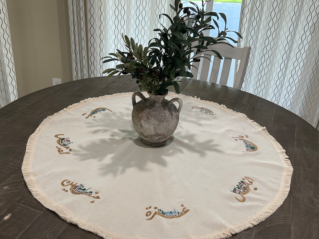 Palestine Cities Hand Painted Table Cloth | Gold Finishing ...