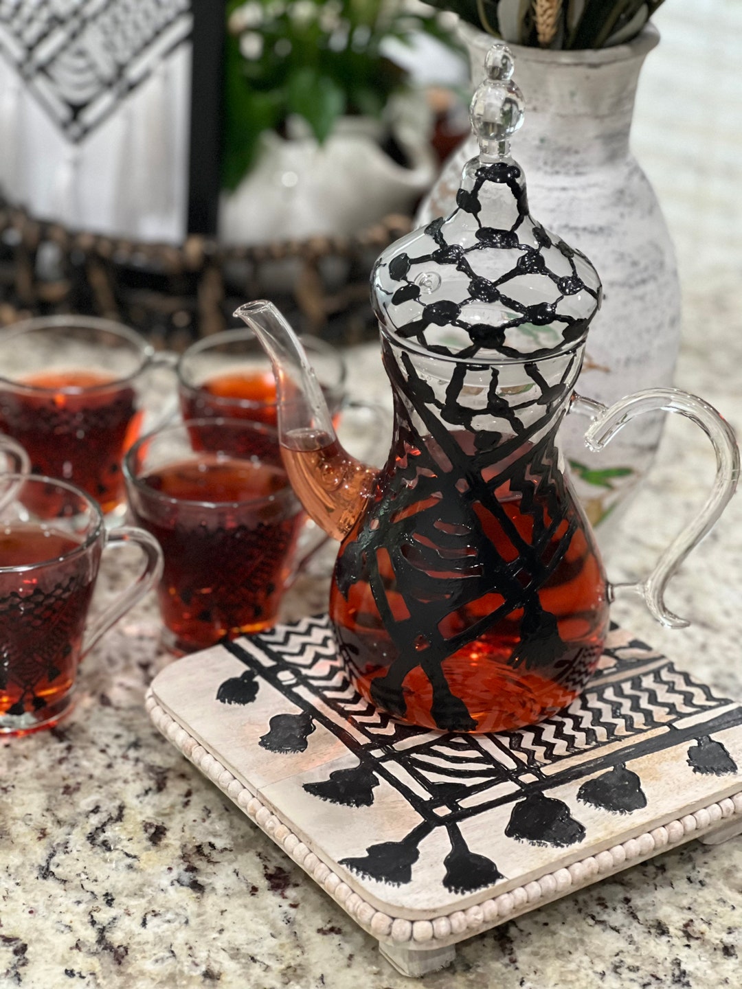 Palestine Tea Cups Set of 6 and Tea Pot Hand-painted With Option of the ...