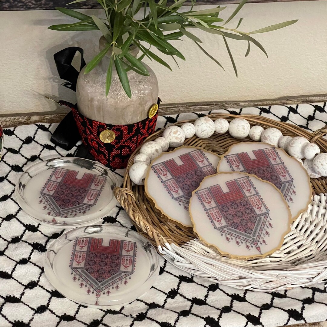 Palestinian Tatreez Coaster Set Trinket Dish Set of 2 Coasters ...