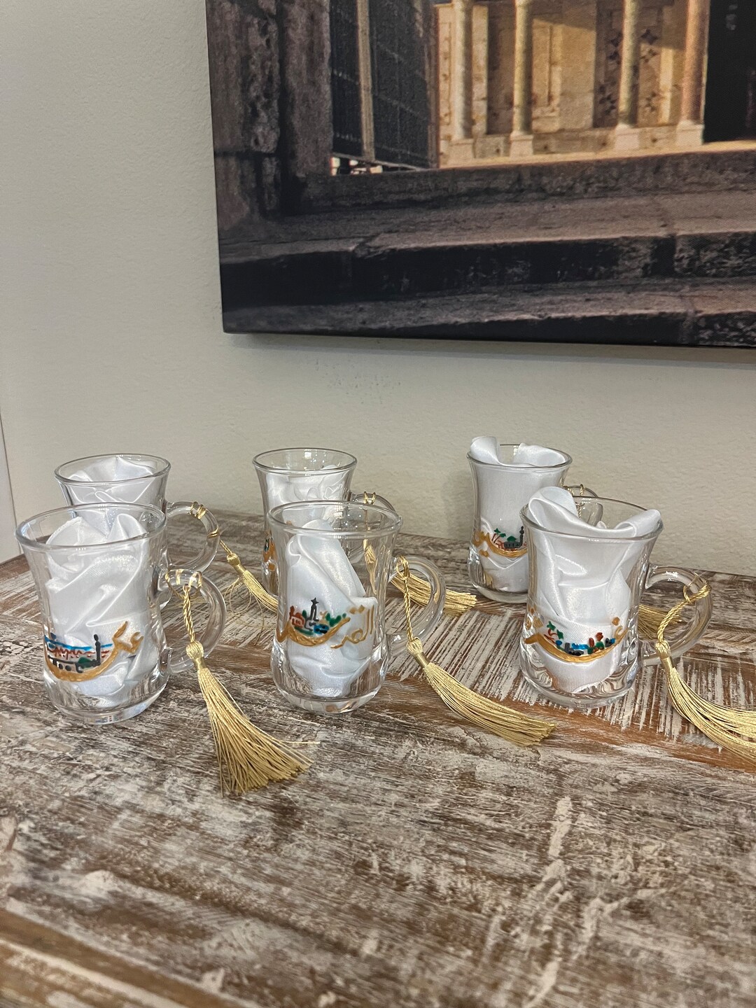 Palestine Tea Cups Set of 6 Hand-painted. Palestine Cities Name. - Etsy