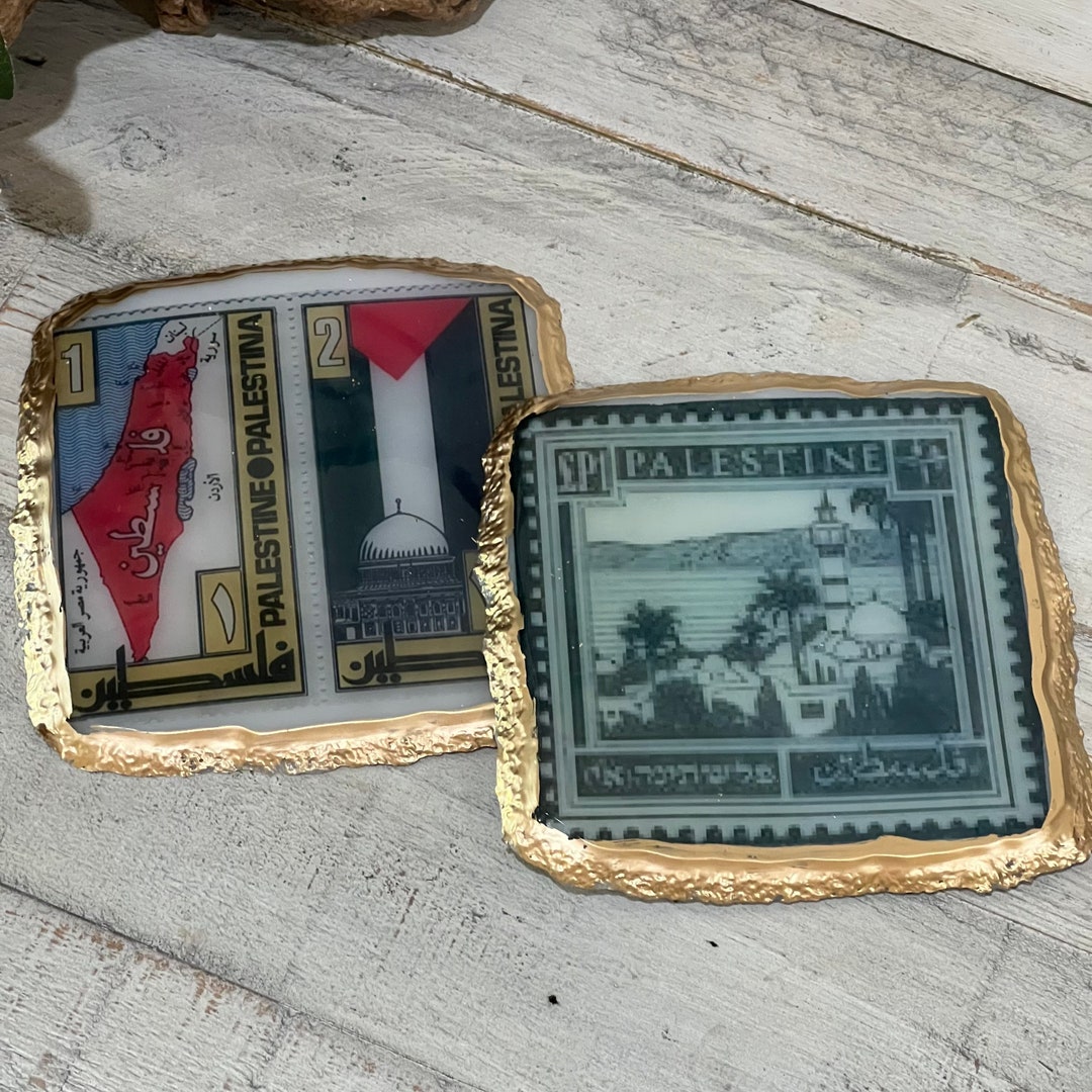 Palestinian Stamp Coaster Mix and Match Set | Set of 2 Coasters | Gold ...