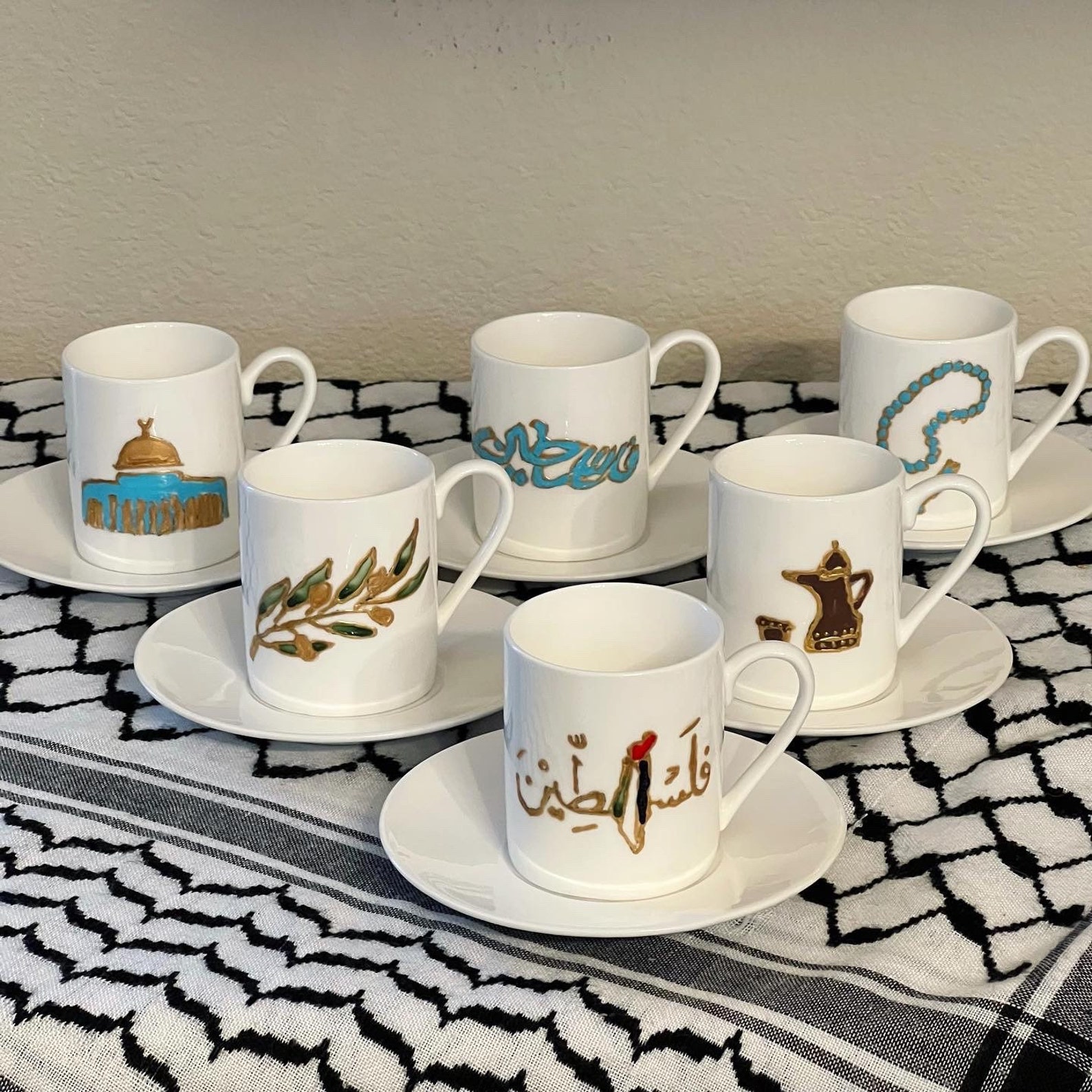 Palestine Coffee Cups Set | Set of 6 Cups | Hand-painted ARABIC or ...
