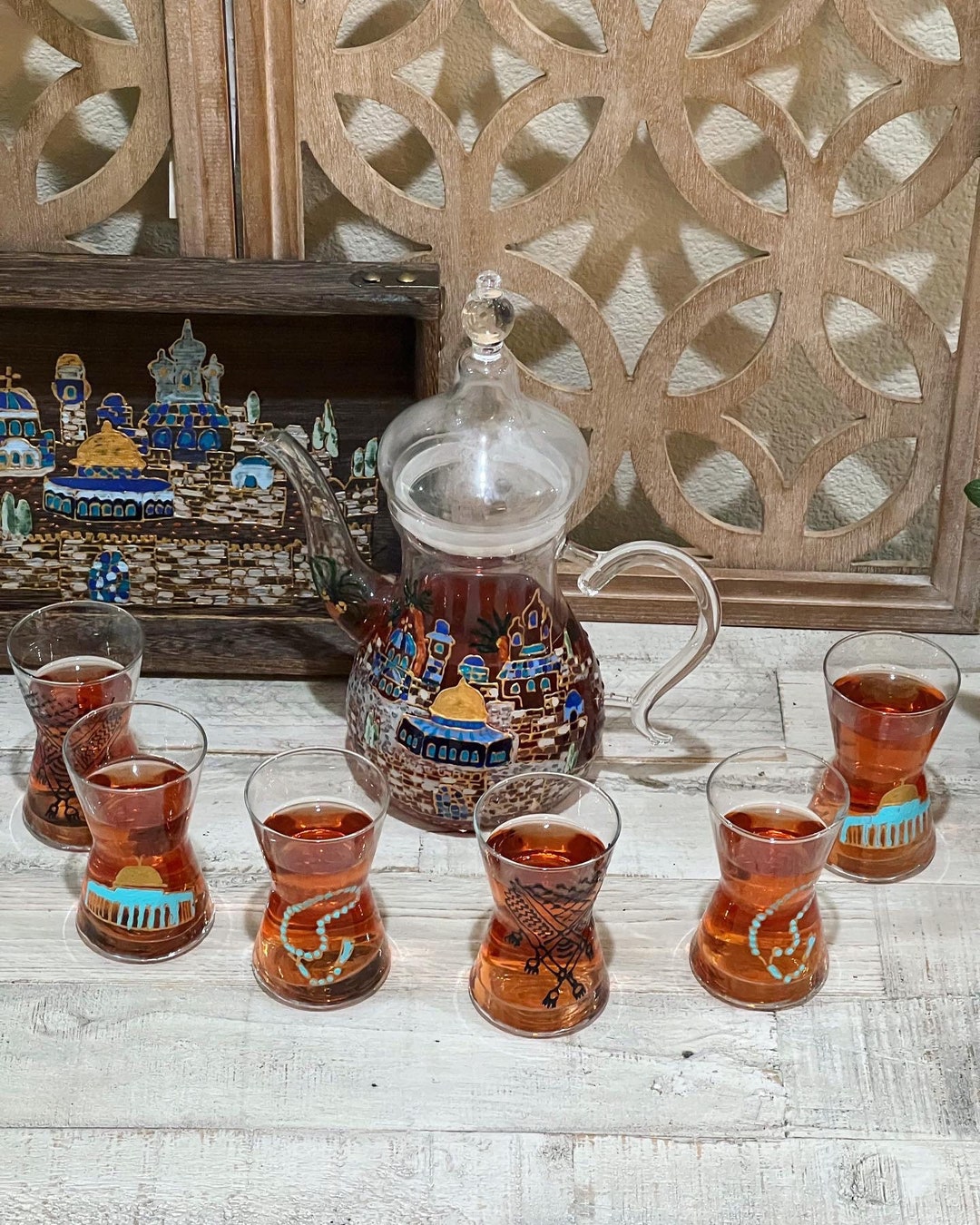 Palestine Tea Cups Set of 6 and Tea Pot Hand-painted With Option of the ...