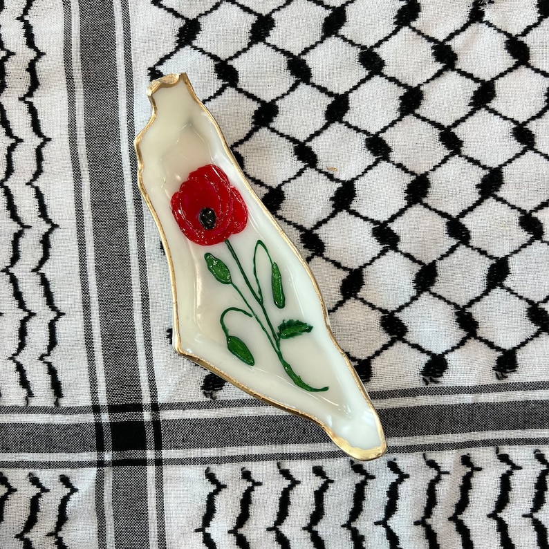 Palestine Map Trinket Dish | With Hand Painting the Most Famous Flower ...