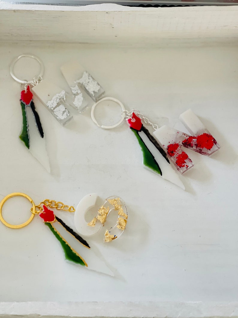 Palestine Flag Map and Your Letter Keychain Gold Flakes - Etsy