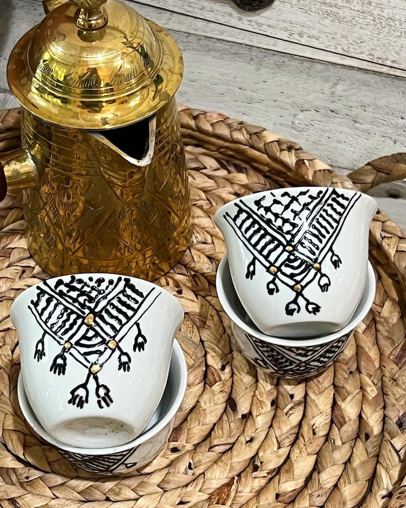 Kuffia Arabic Coffee Cups Set Set of 6 Cups Palestinian - Etsy