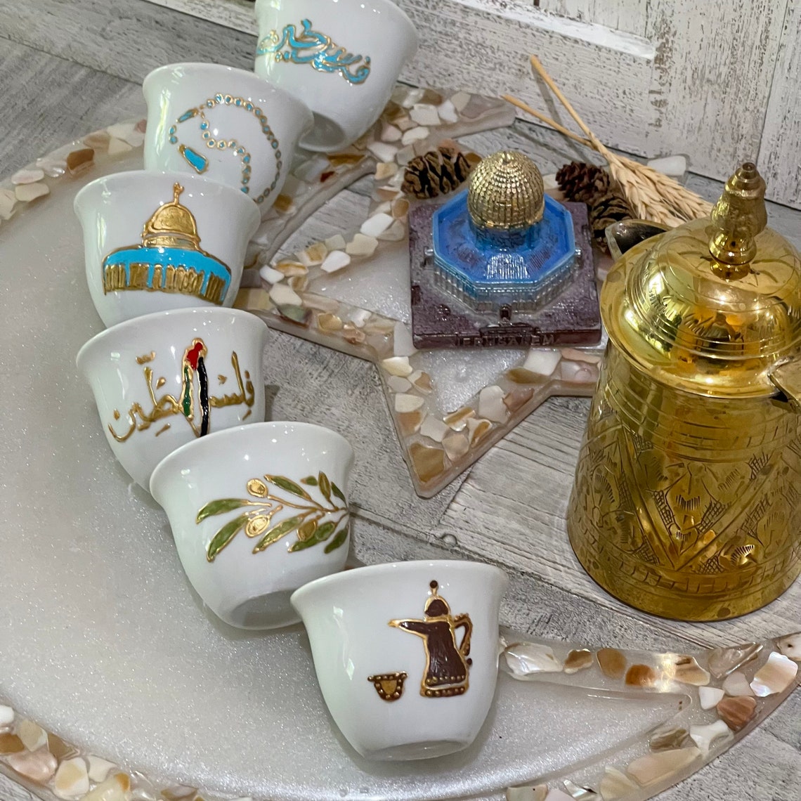 Palestine Coffee Cups Set Set of 6 Cups Hand-painted | Etsy