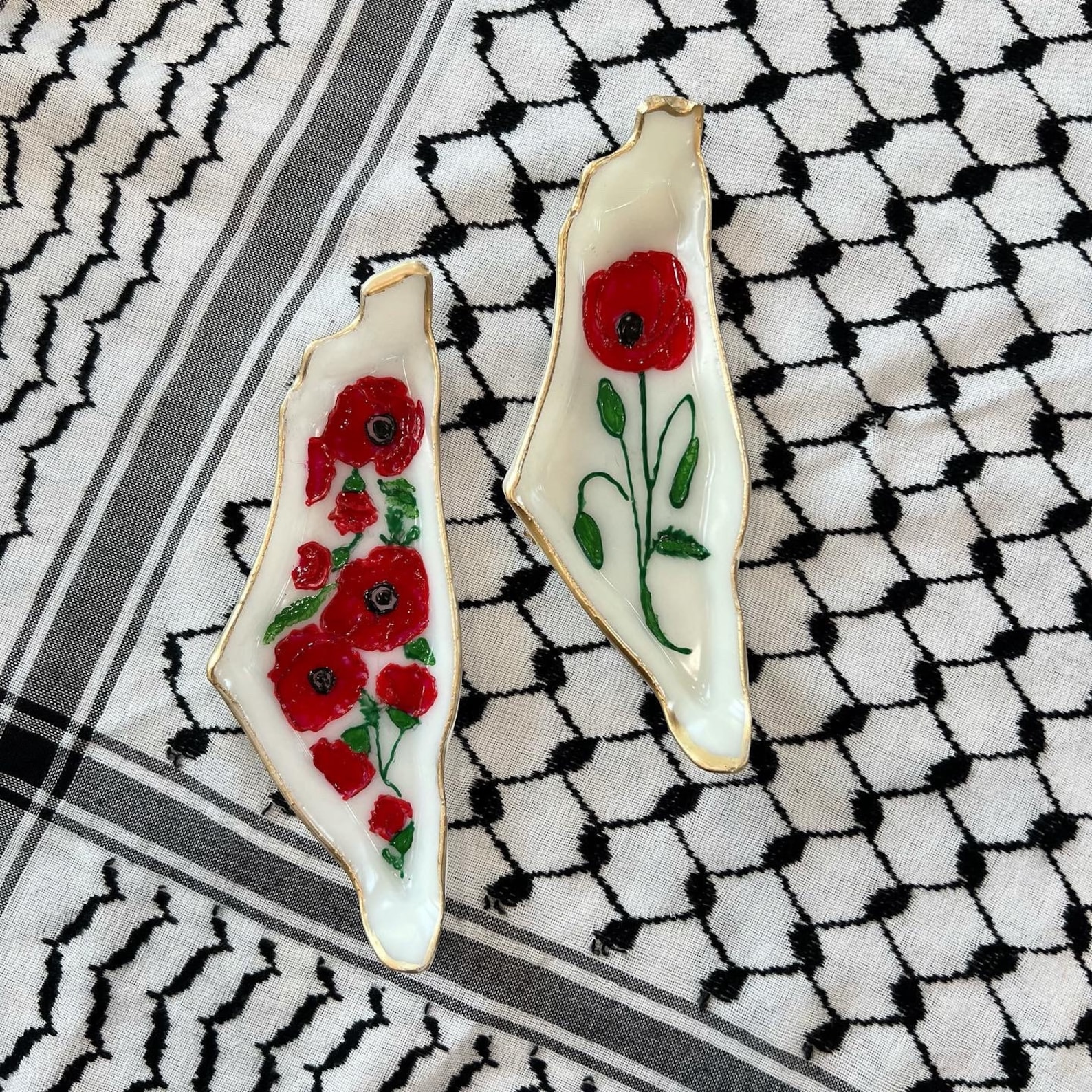 Palestine Map Trinket Dish | With Hand Painting the Most Famous Flower ...