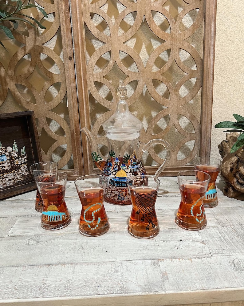 Palestine Tea Cups Set of 6 and Tea Pot Hand-painted With Option of the ...