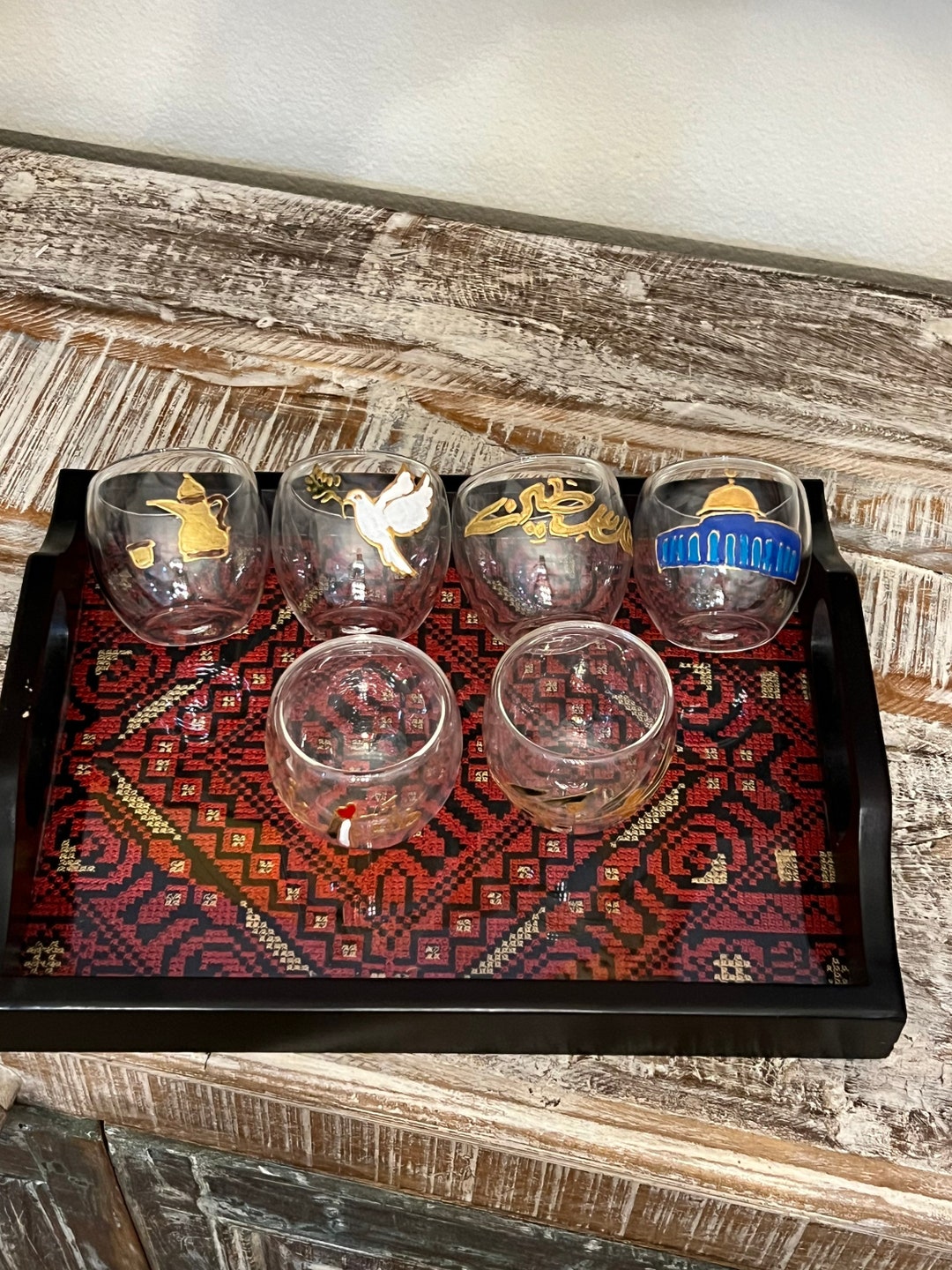 Palestine Coffee Cups Set | Set of 6 Cups | Hand-painted ARABIC or ...