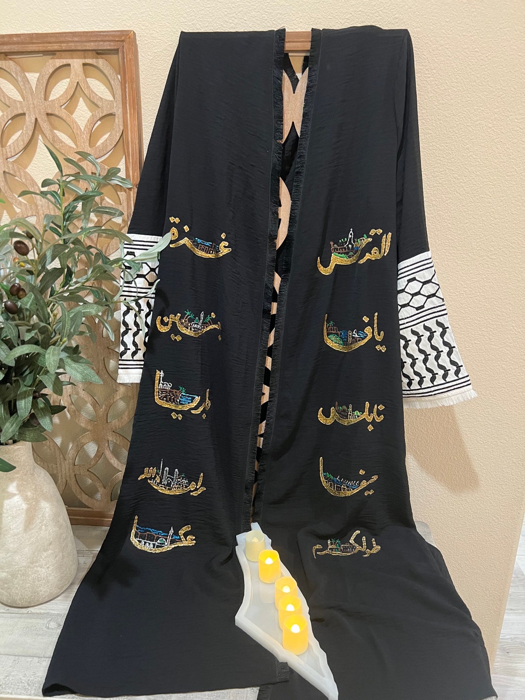 Luxurious Kuffiyah Hand Painted Abaya | Palestinian Kufiyah Hand ...