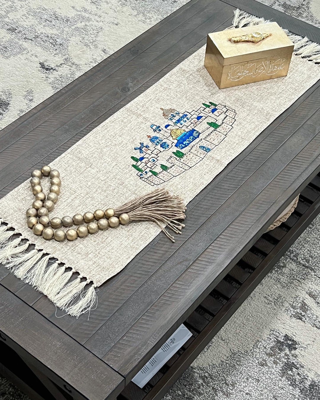 Jerusalem Hand Painted Table Cloth | Gold Finishing | Palestinian Home ...
