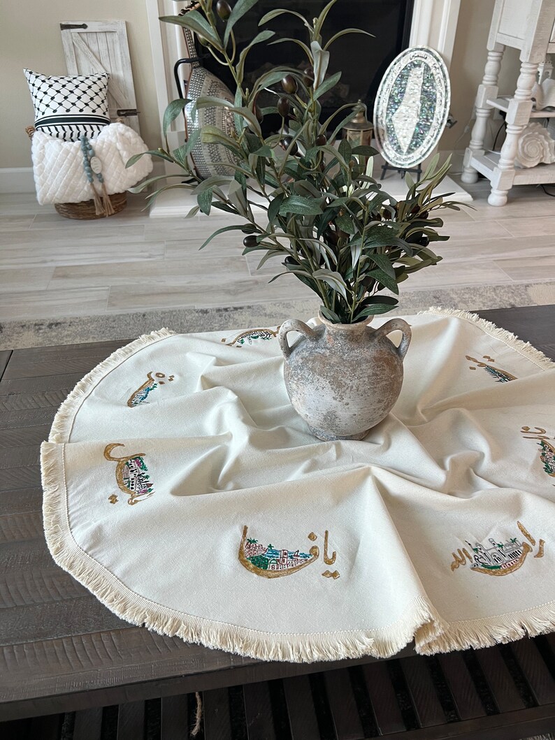 Palestine Cities Hand Painted Table Cloth | Gold Finishing ...