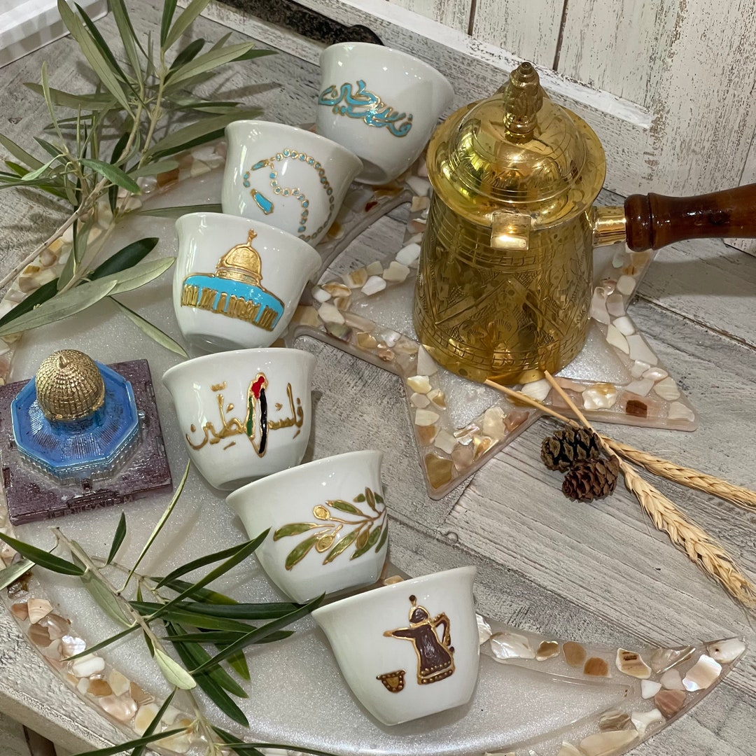 Palestine Coffee Cups Set | Set of 6 Cups | Hand-painted ARABIC or ...