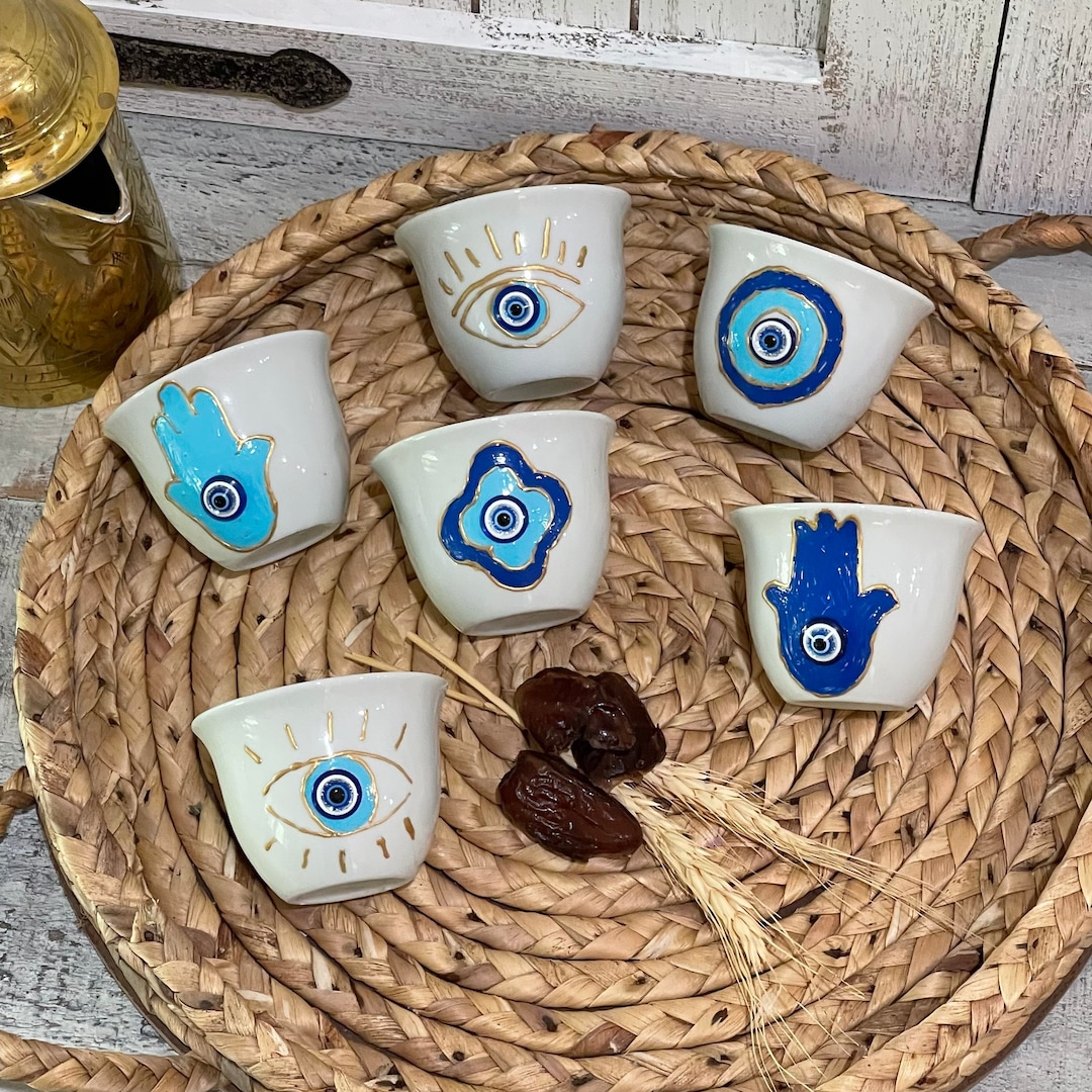 Evil Eye Cups Set | Arabic Coffee Cups Set | Set of 6 Cups | Hand ...