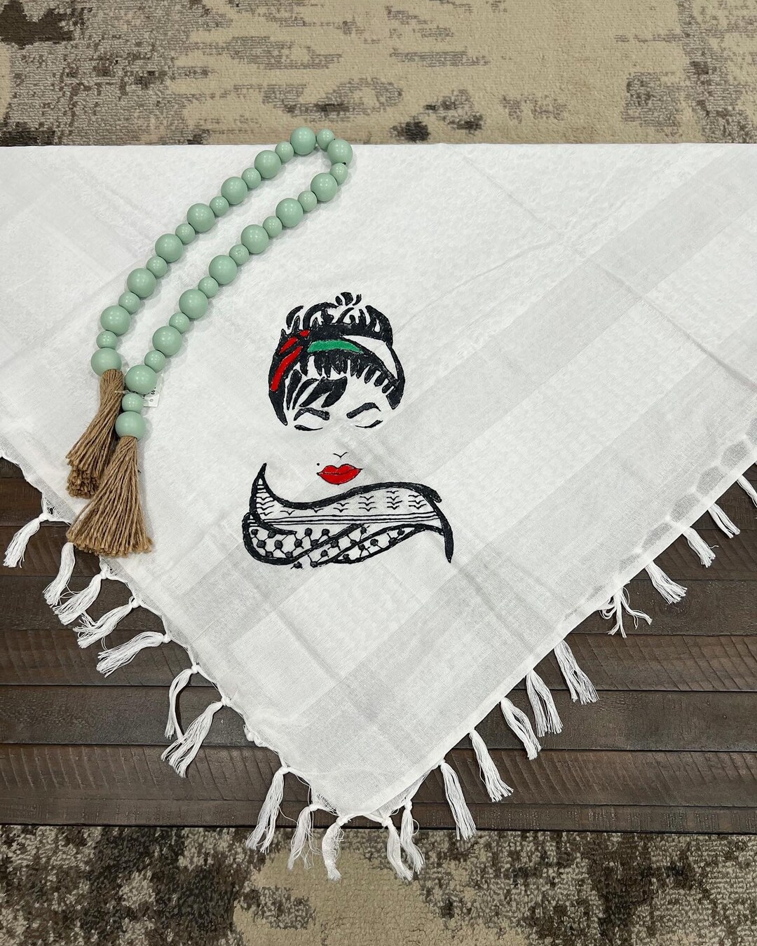 Palestine Girl Hand Painted Kuffiya | Gold Finishing | Palestinian Home ...