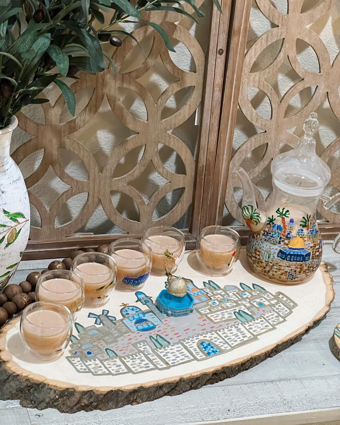 Palestine Arabic Coffee Cups Set of 6 and Coffee Pot Hand-painted With ...