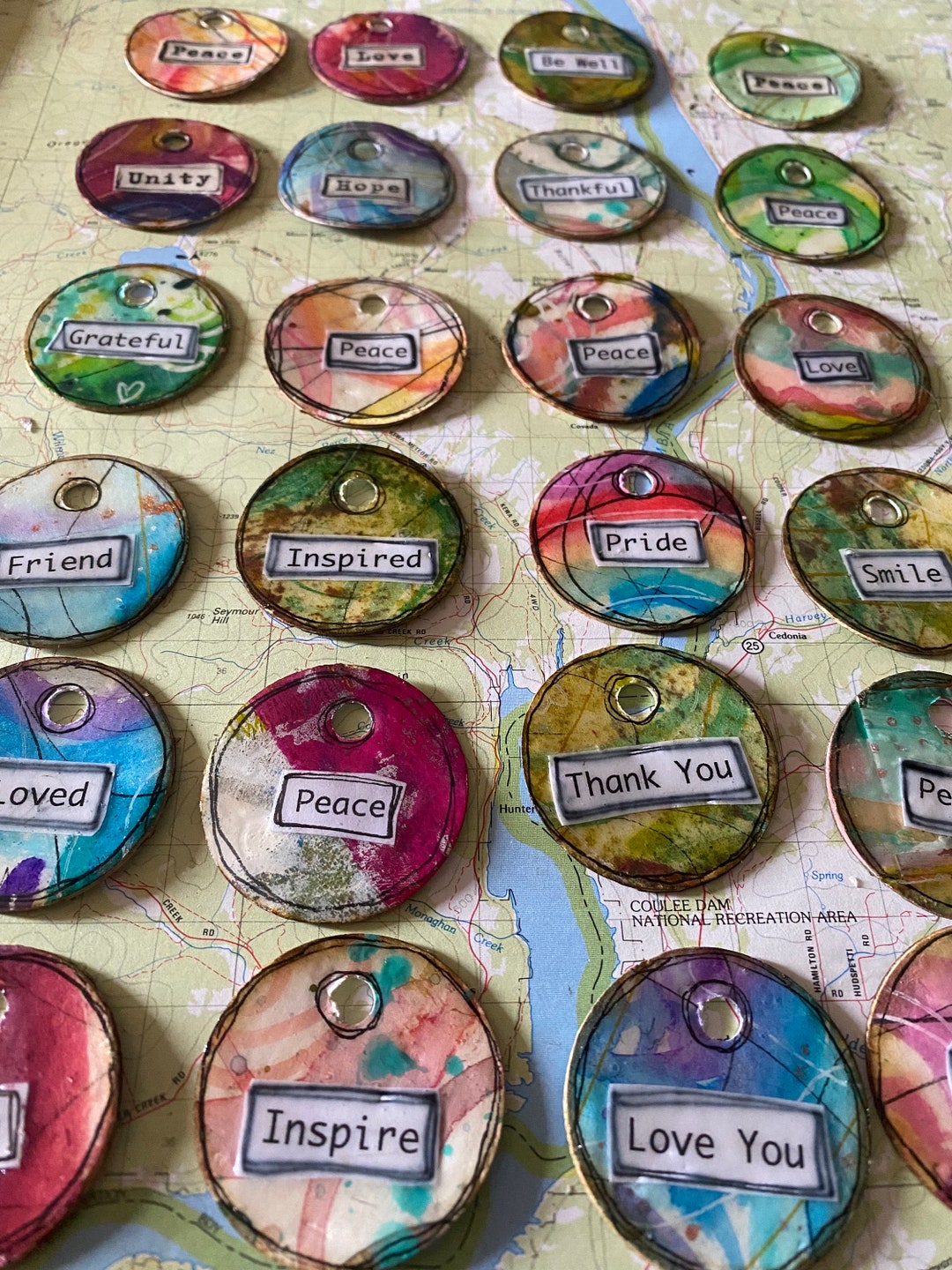 Whimsical Word Tags -4 1-1/2” Round Watercolored Tag, Thick Gloss on ...