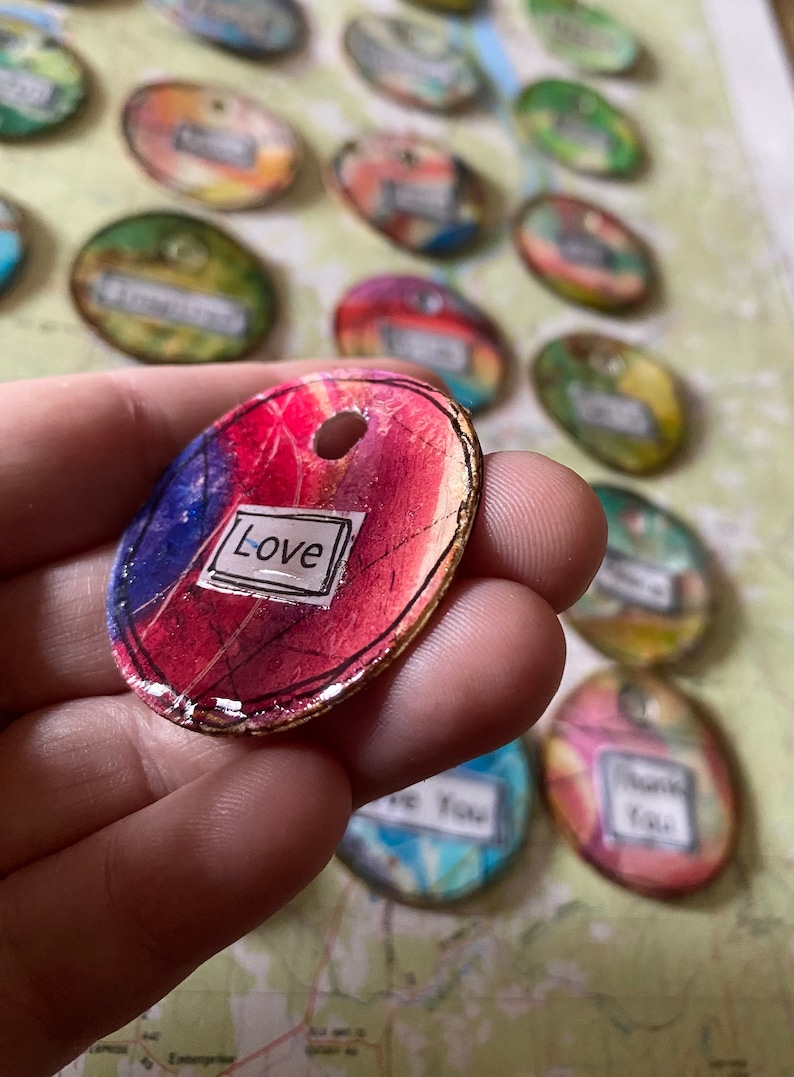 Whimsical Word Tags -4 1-1/2” Round or Heart Shaped Tag, Thick Gloss on ...