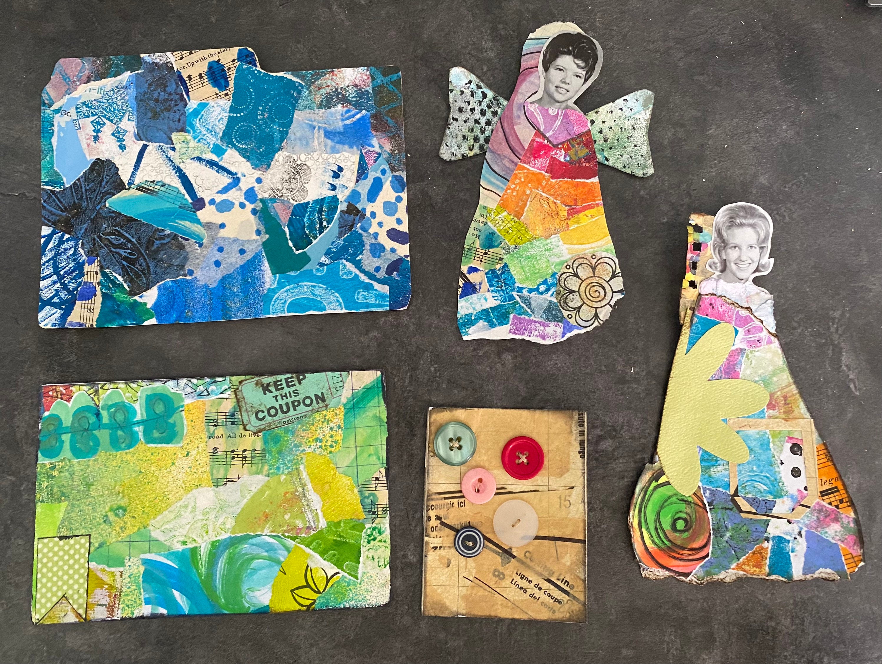 5 Pc Quirky Collage Pack Includes Paper Doll Clusters, Button Card, and ...