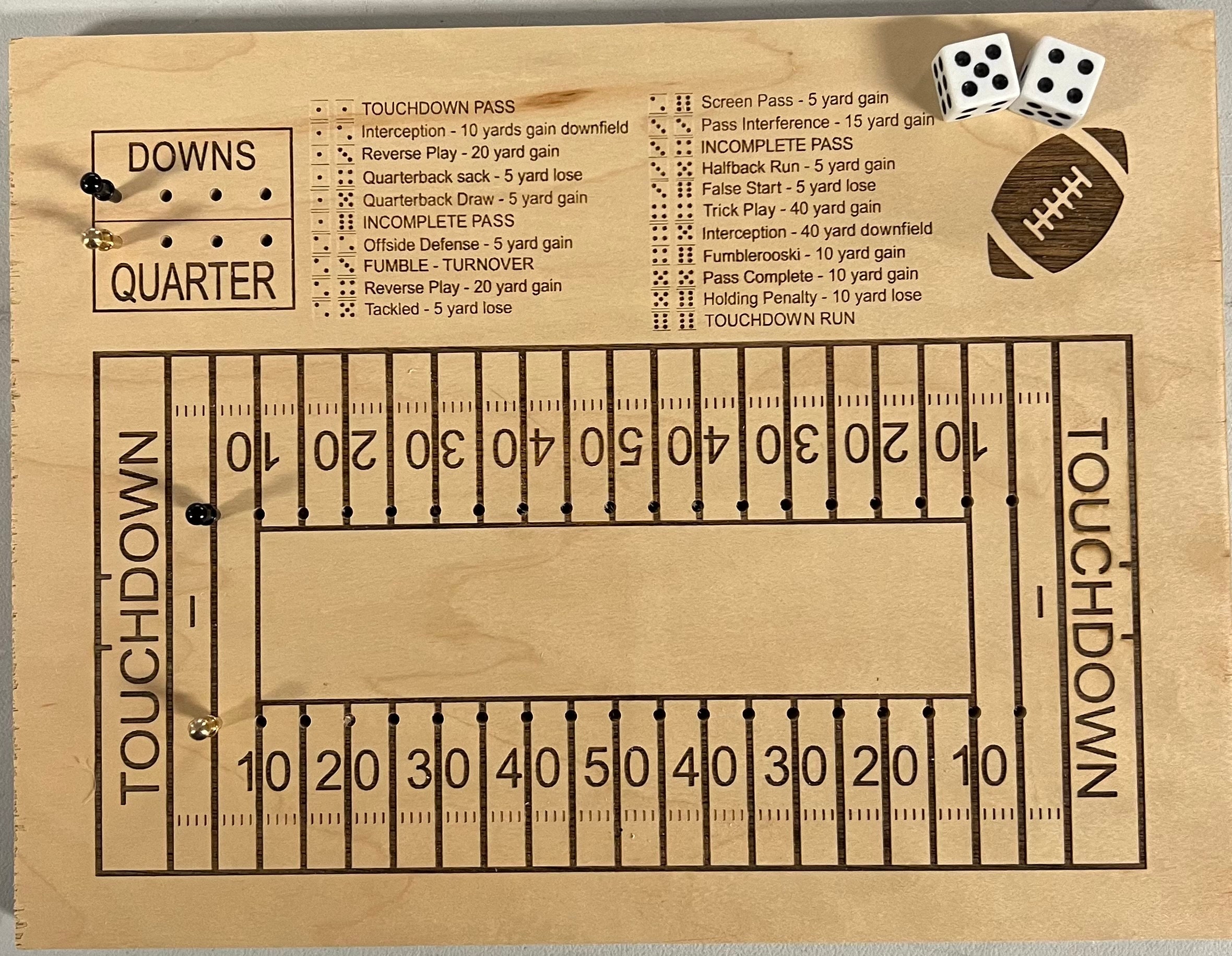 Custom Football Board Game Dice and Pegs Football Game Day Board Game ...