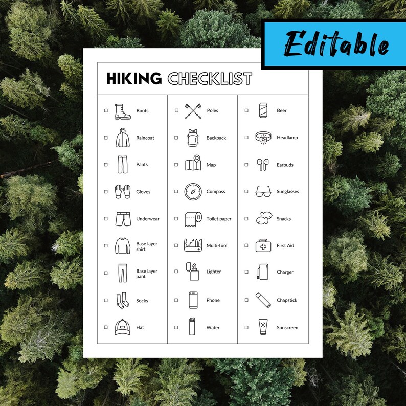 Checklist Hiking / Editable Canva Template / Printable Hiking - Etsy