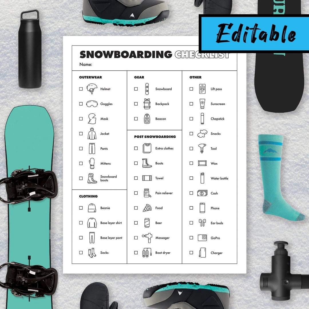 Checklist Snowboarding / Editable Canva Template / Printable - Etsy