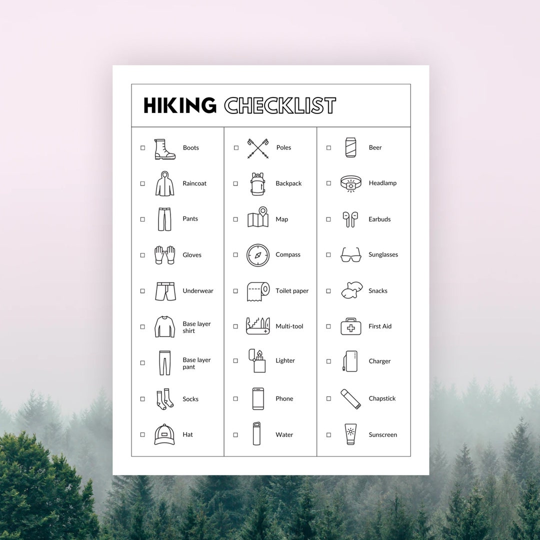 Checklist Hiking / EDITABLE Canva Template / Printable Hiking Checklist ...