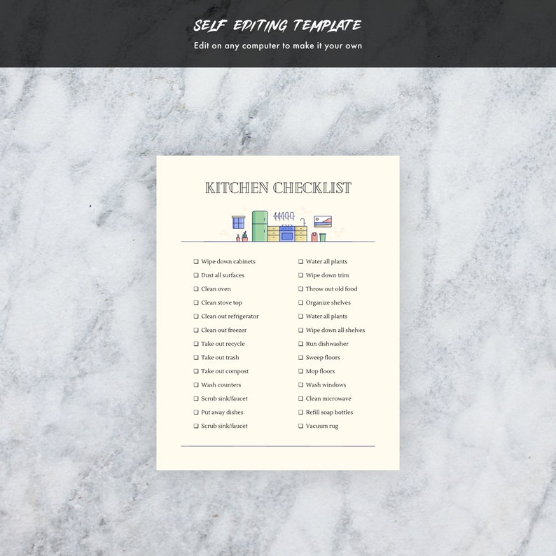 Editable Kitchen Cleaning Checklist Canva Template - Digital Download ...