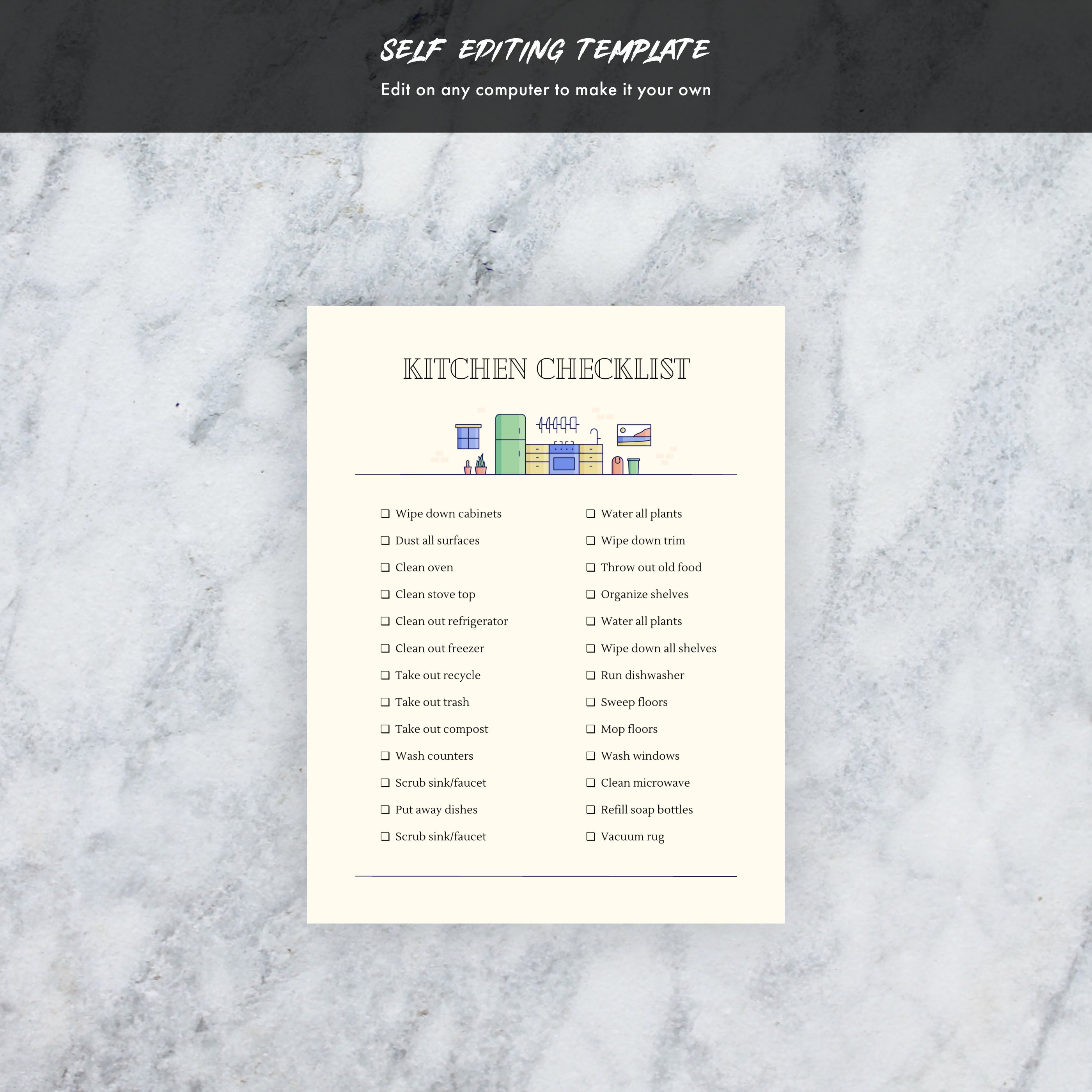 Editable Kitchen Cleaning Checklist Canva Template - Digital Download ...