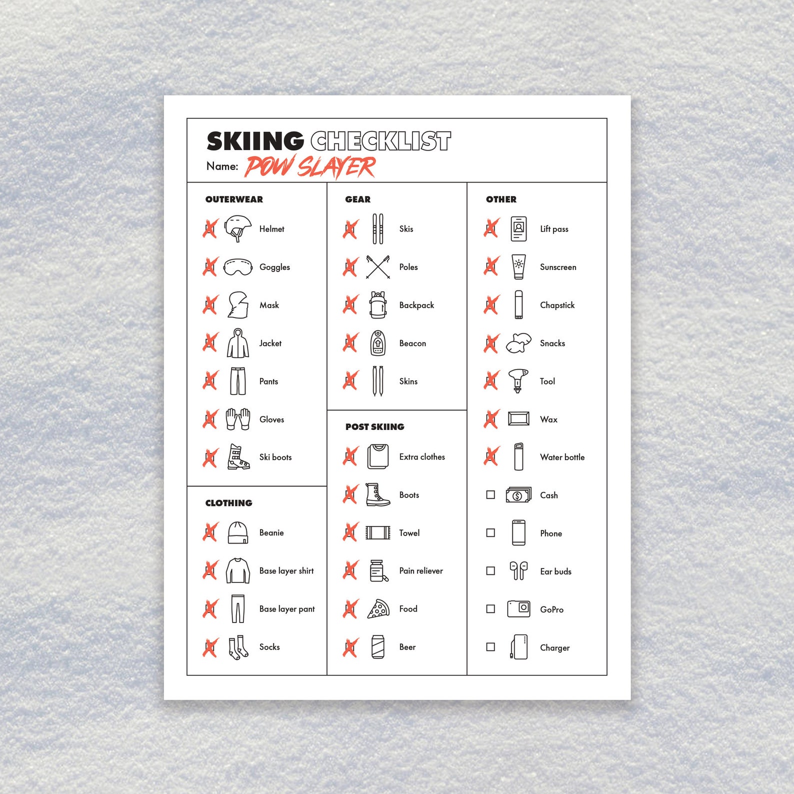Checklist Skiing / Printable Ski Checklist / Instant Digital Download ...