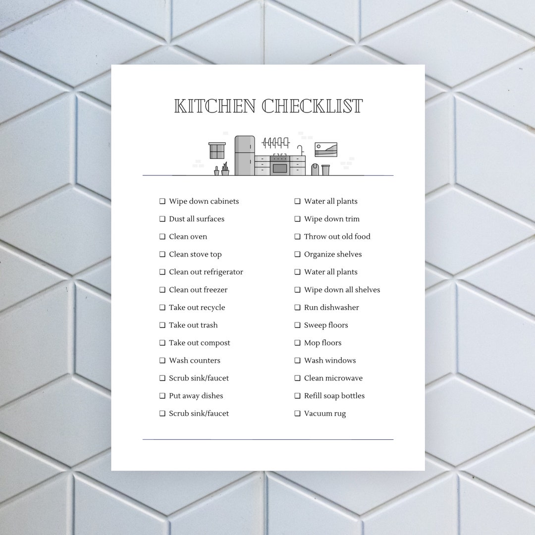 Kitchen Cleaning Checklist Minimal B&W / EDITABLE Canva Template ...