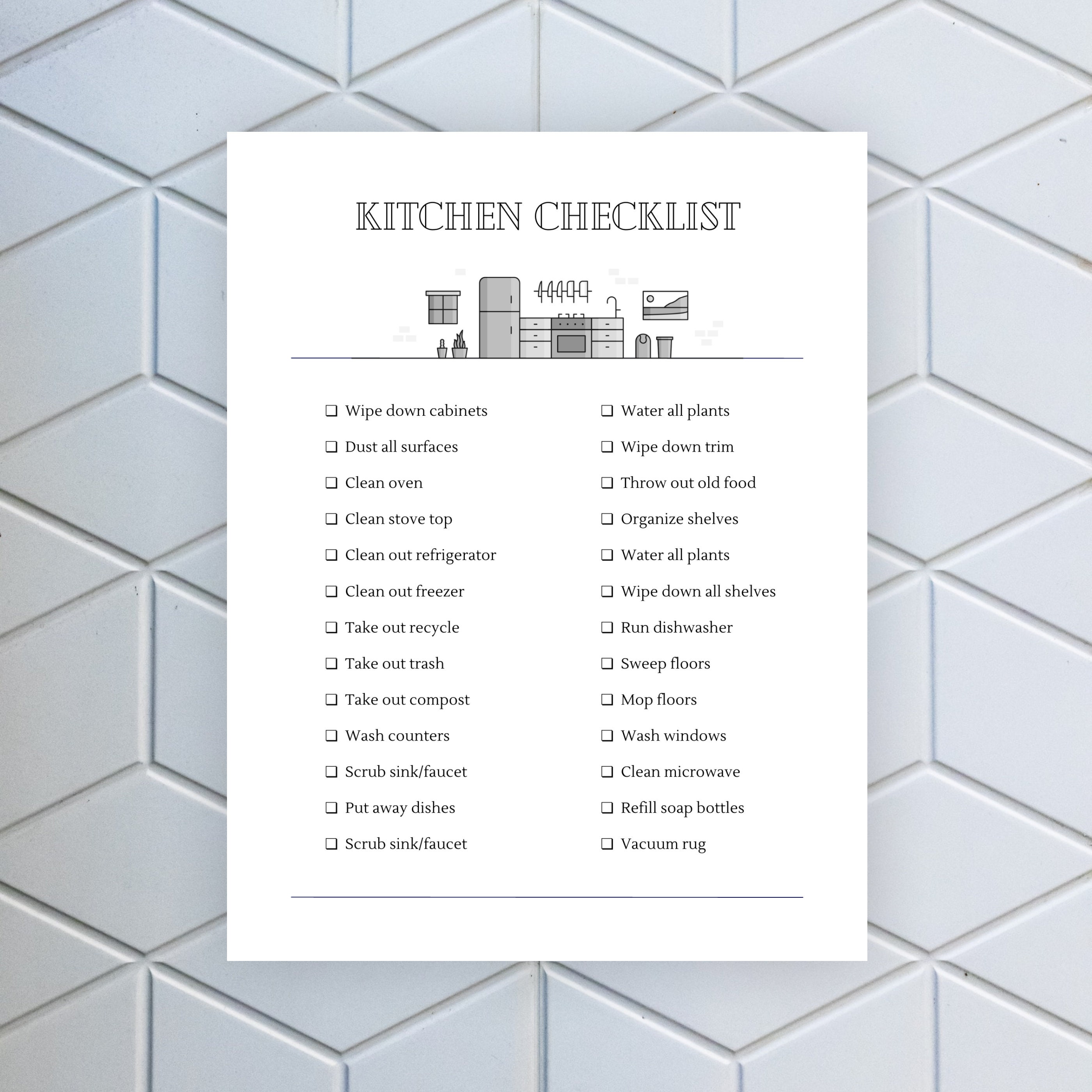Kitchen Cleaning Checklist Minimal B&W / EDITABLE Canva Template ...