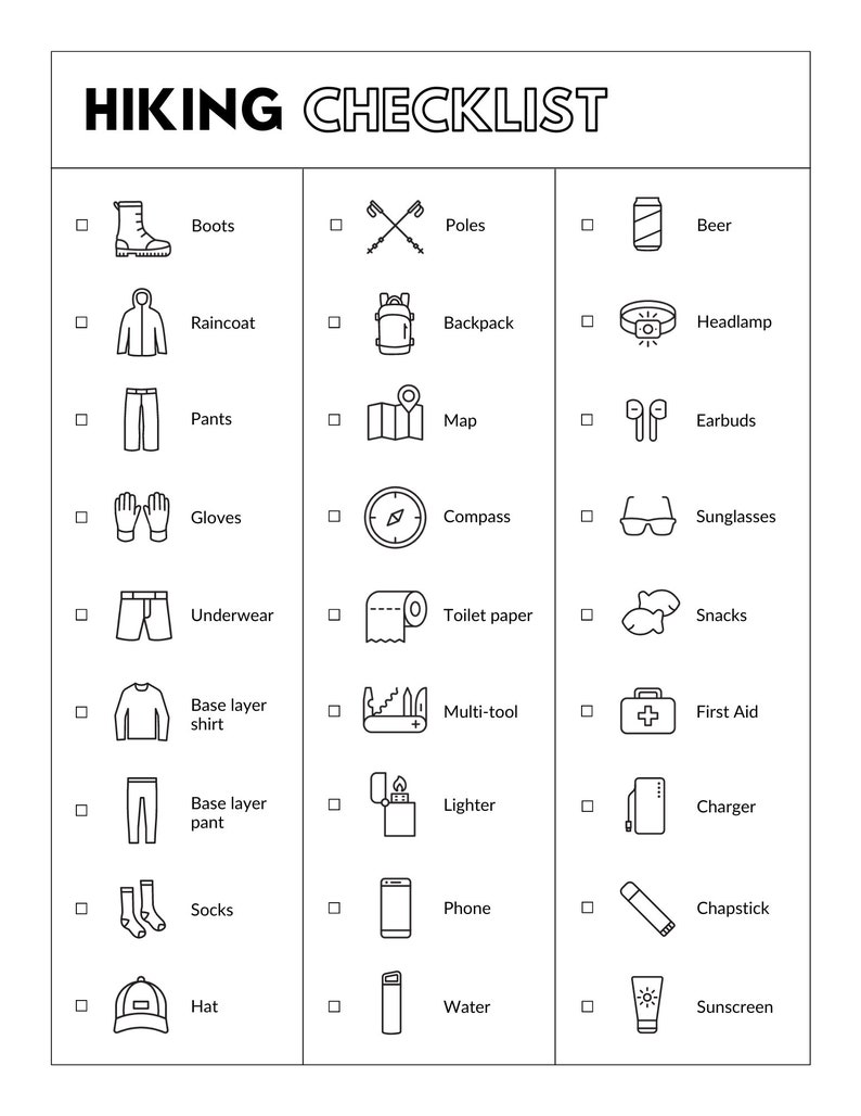 Checklist Hiking / Editable Canva Template / Printable Hiking - Etsy