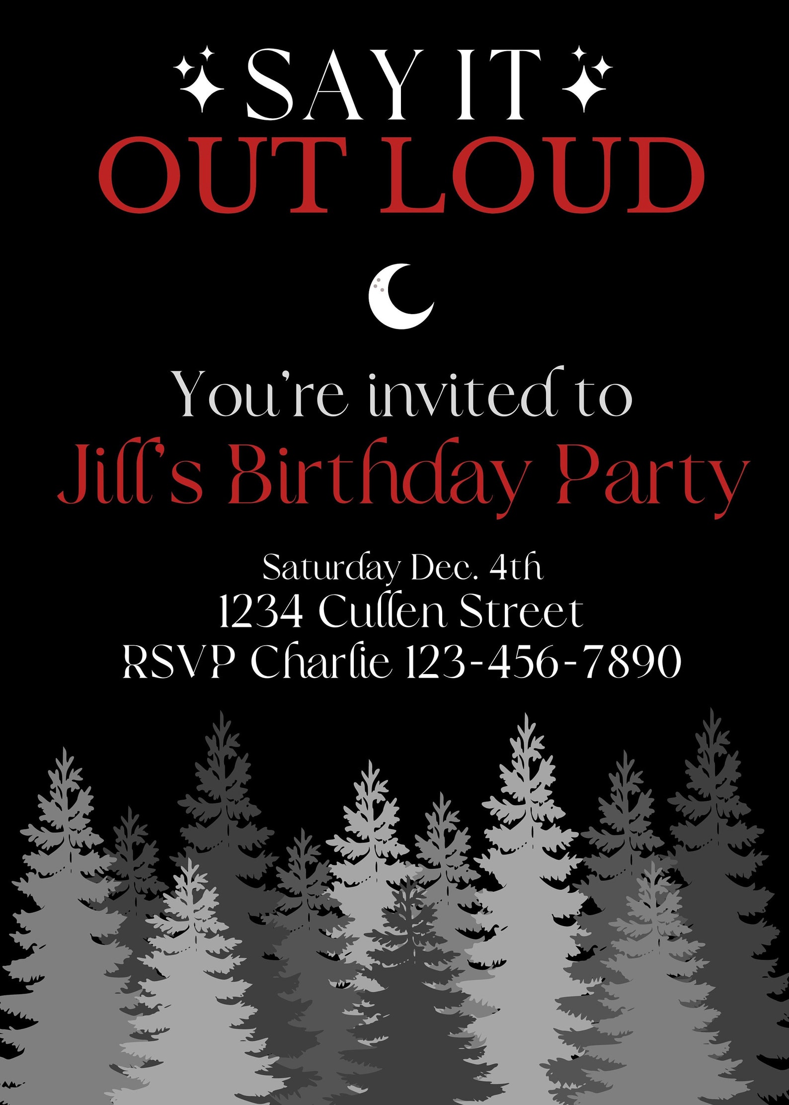 Editable Twilight Moon Vampire Birthday Party Invitation Black - Etsy