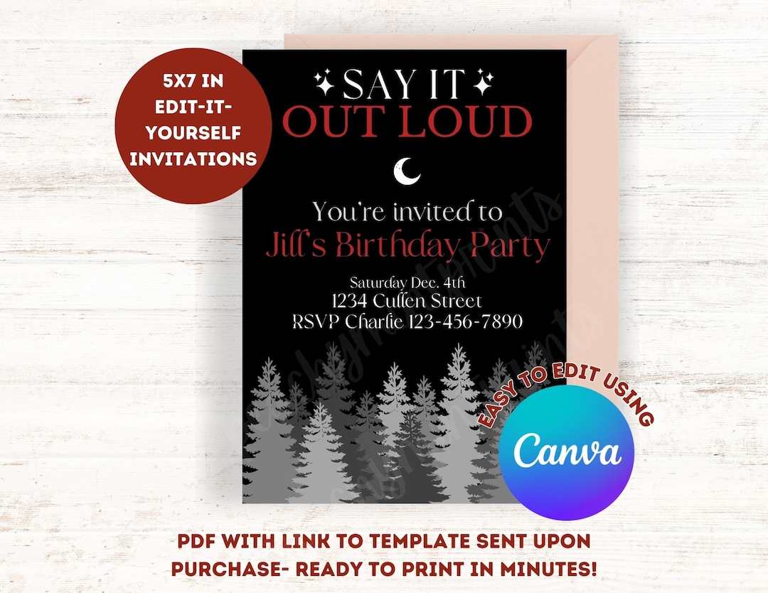 Editable Twilight Moon Vampire Birthday Party Invitation Black and Red ... Editable Twilight Moon Vampire Birthday Party Invitation Black and Red ...