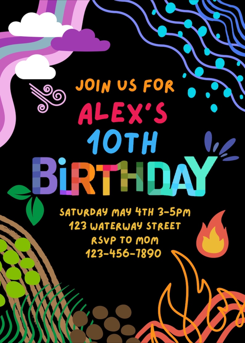 Editable Element Fire Water Party Invitation Colorful - Etsy