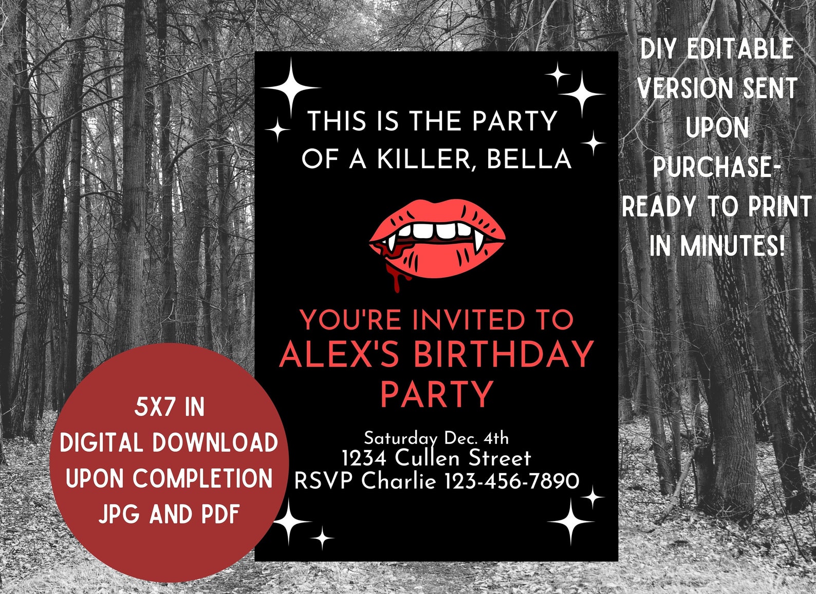 Editable Twilight Moon Vampire Birthday Party Invitation Black - Etsy