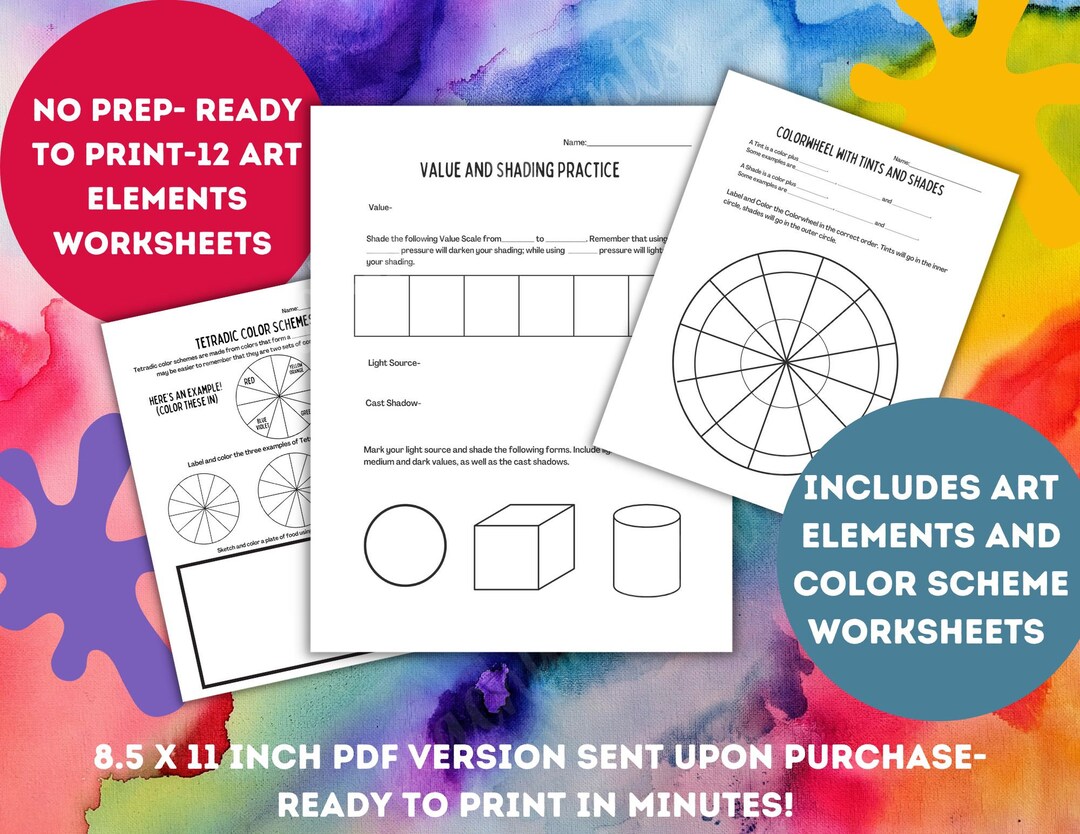 Art Elements No Prep Worksheets Color Theory Printable Digital Instant ...