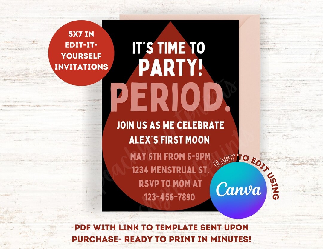 Editable Period Party Invite Red Blood First Moon Invitation - Etsy