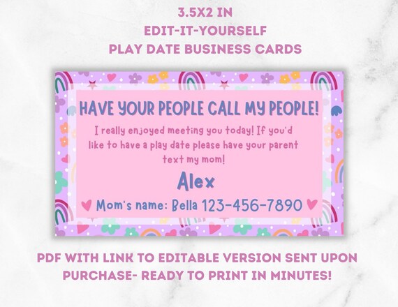 Editable Kids Play Date Business Cards Contact Card - Etsy